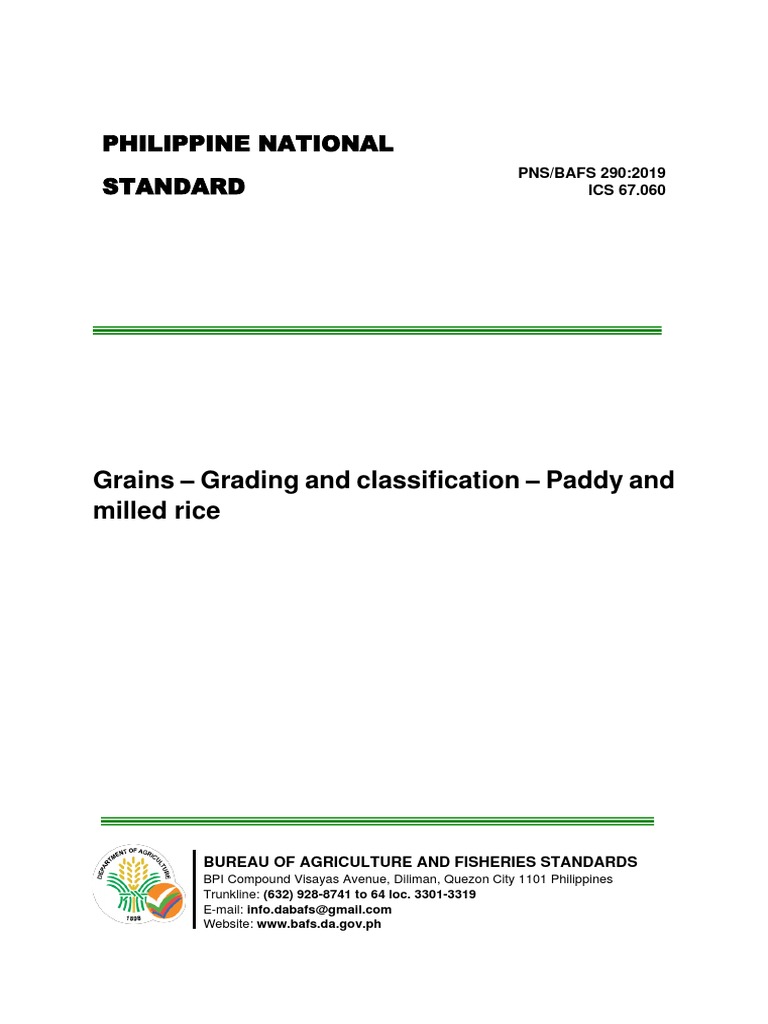 PNS BAFS 290 2019 Grains Paddy and Milled Rice Grading and Specifications | PDF | Rice | Seed