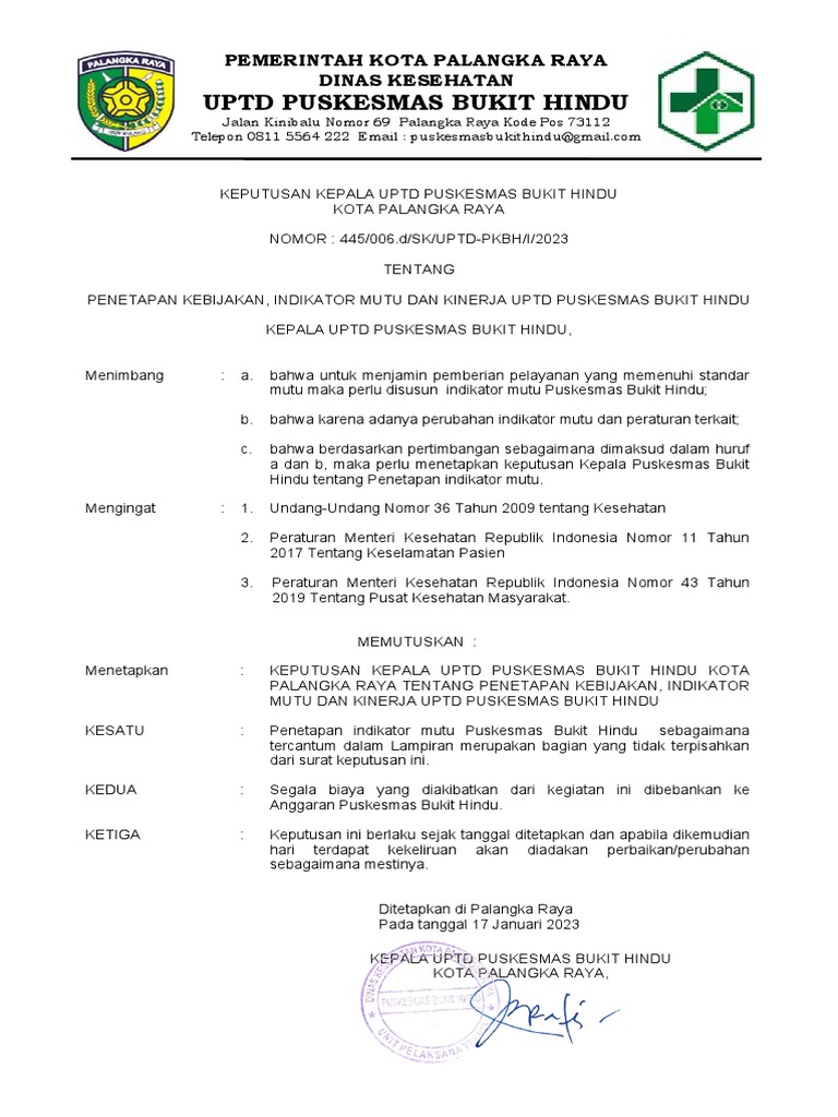 5.1.2.1 (R) SK Kebijakan Mutu Dan Indikator Mutu 2023 | PDF