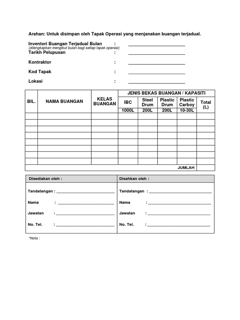 Inventori Buangan Terjadual Bulanan | PDF