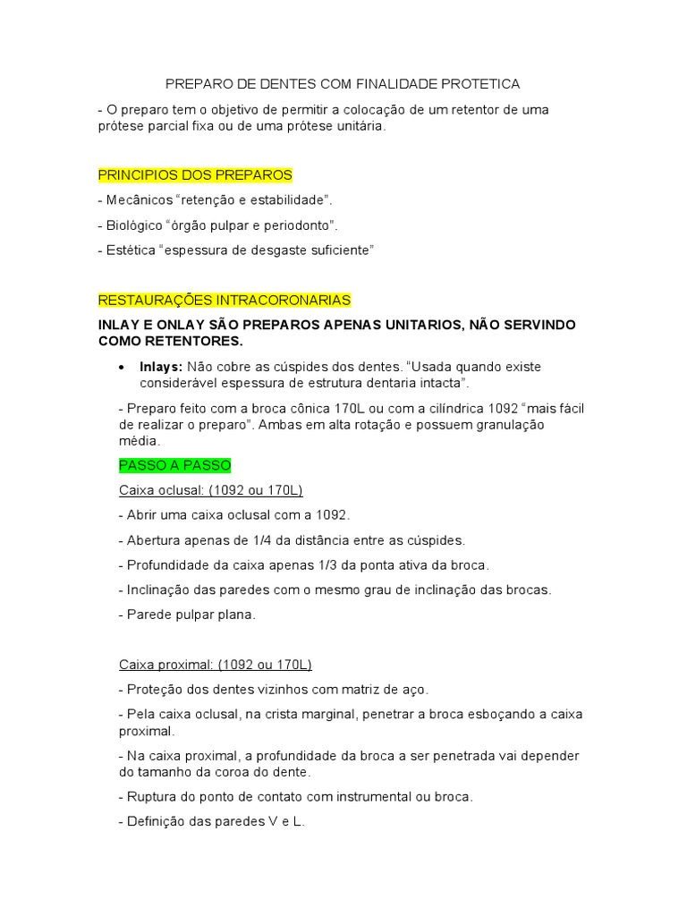 Preparo de Dentes Com Finalidade Protetica | PDF | Dente