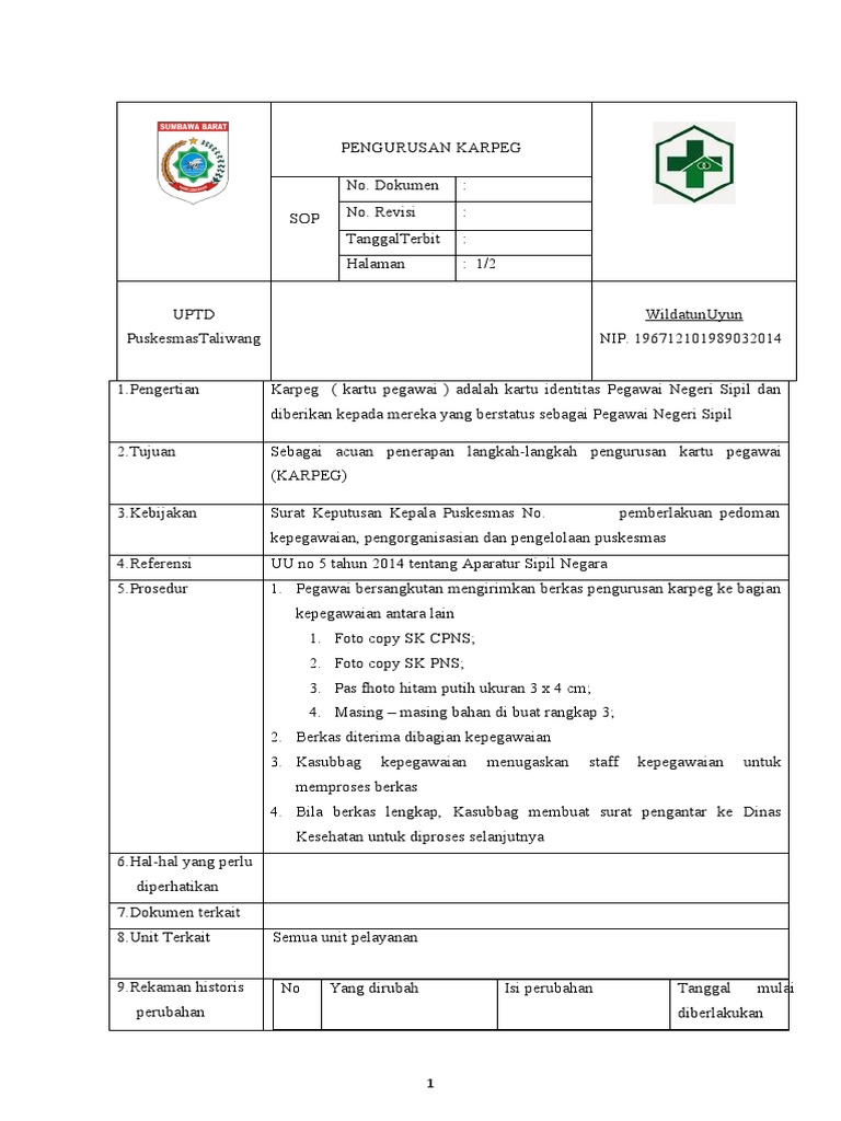 Sop Pembuatan Karpeg | PDF