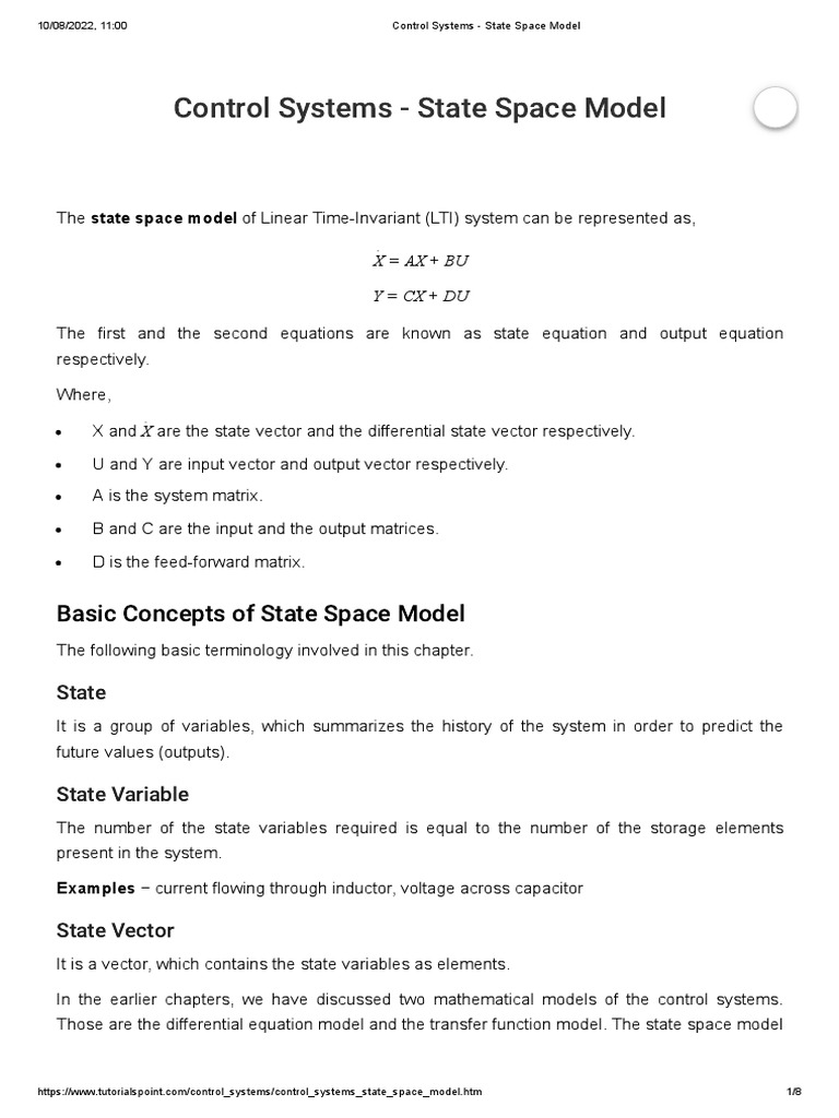 Control Systems State Space Model Pdf Control Theory