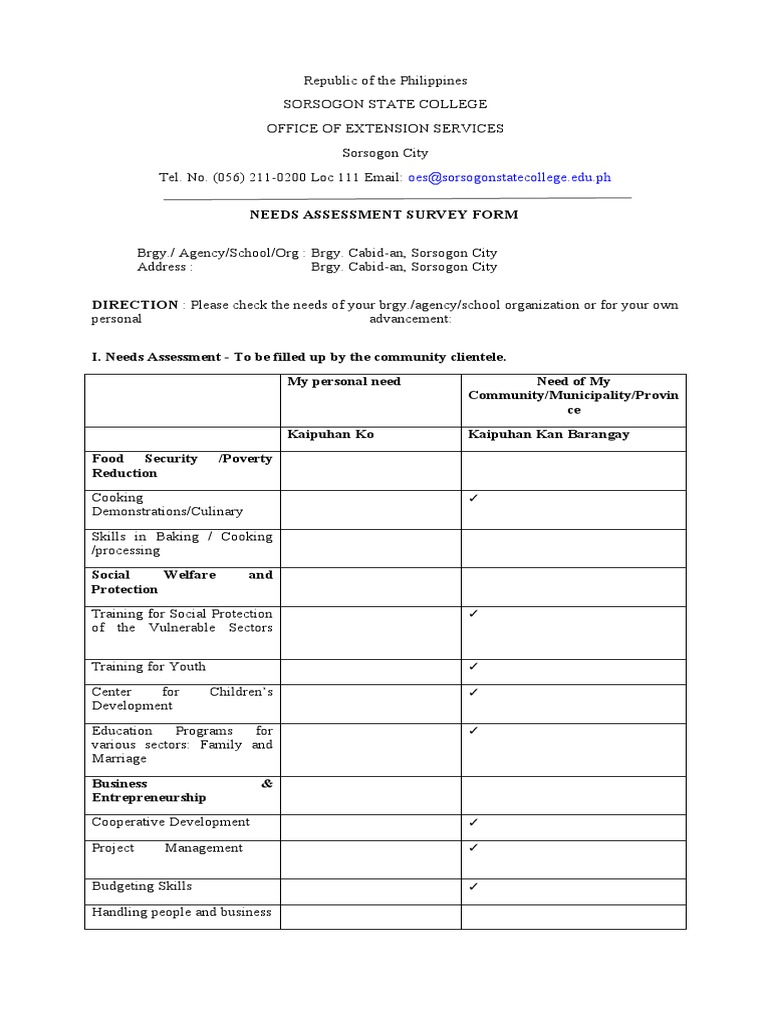 Needs Assessment Survey Form | PDF | Emergency Management | Agriculture