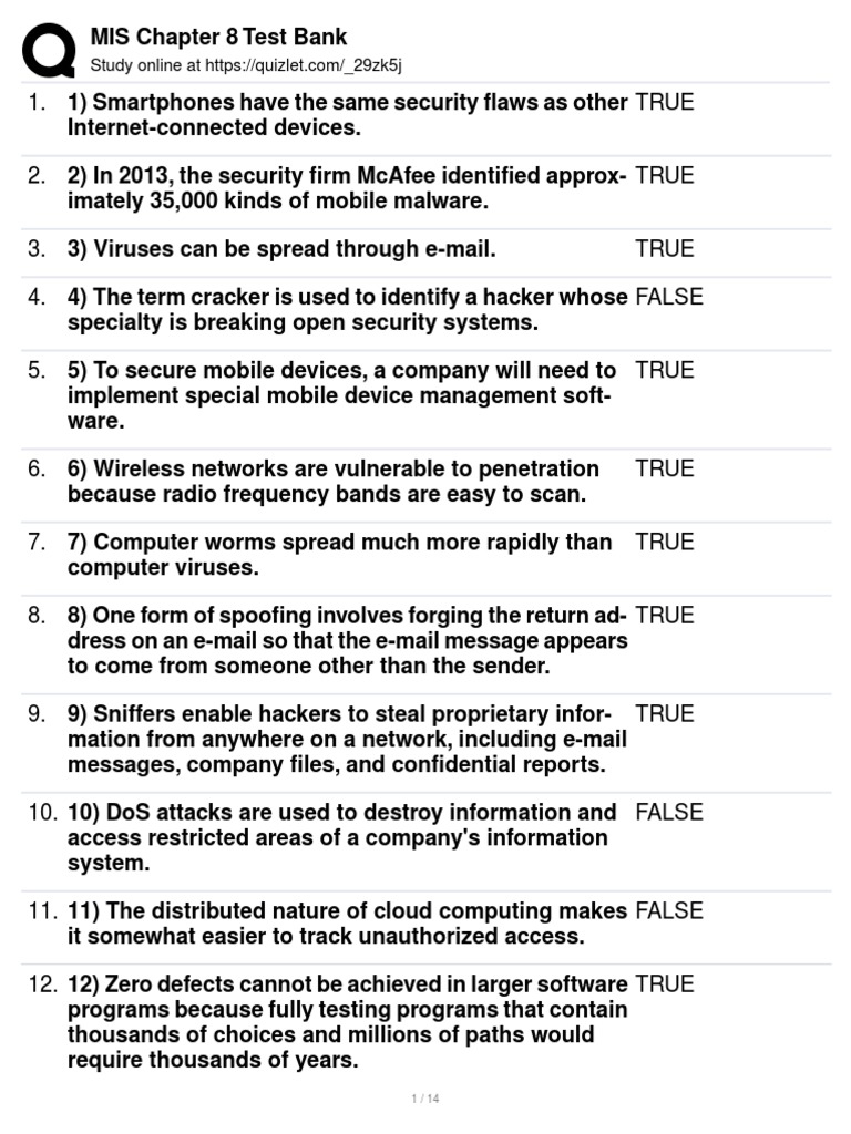 Chapter 8 MIS Quizlet | PDF | Computer Security | Security