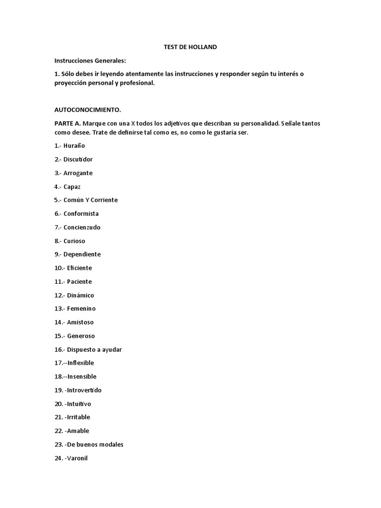 Test de Holland para Autoconocimiento | PDF