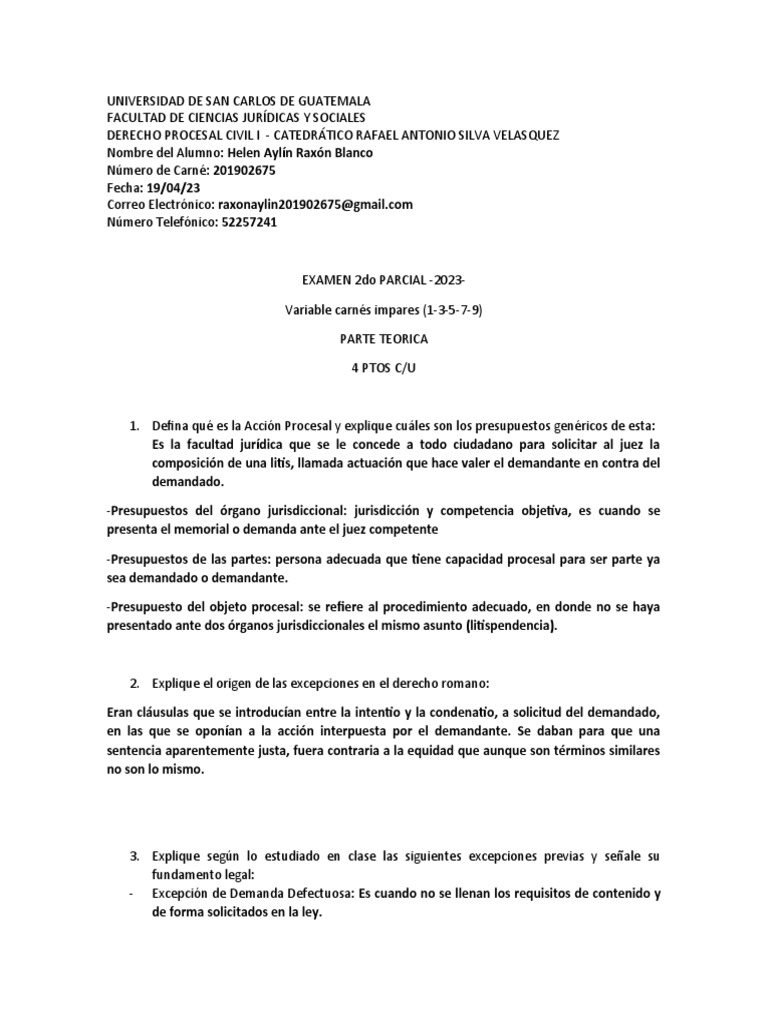 EXAMEN 2DO PARCIAL - 2023- impar | PDF | Demanda judicial | Ley procesal