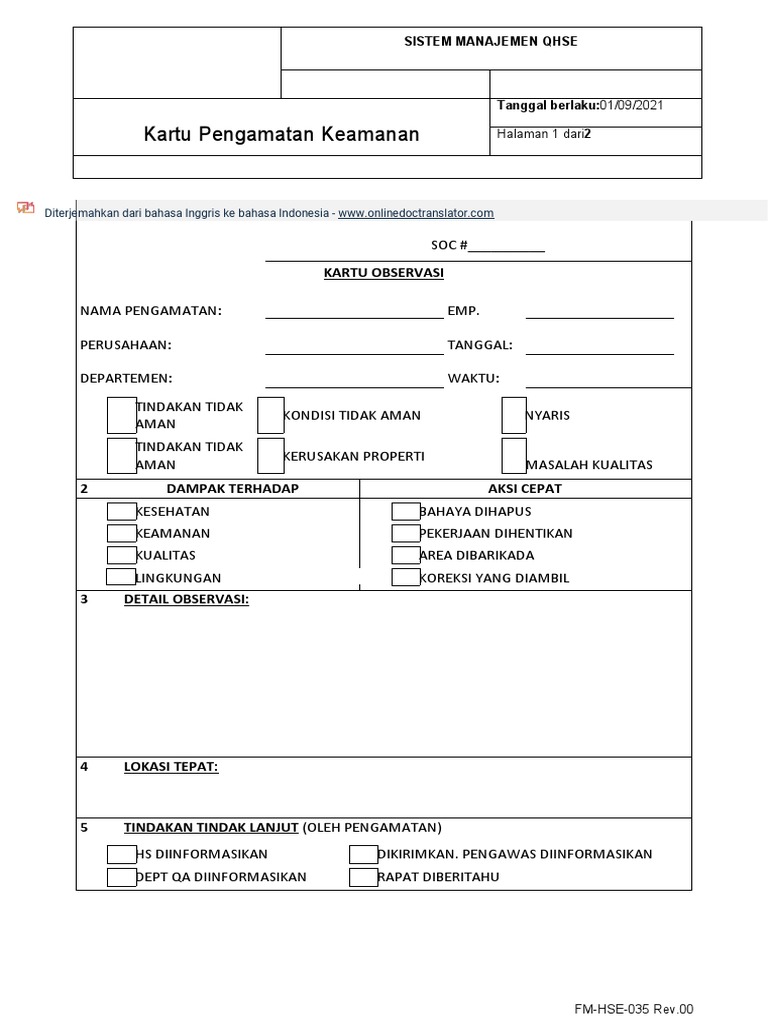 Safety Observation Card - En.id | PDF