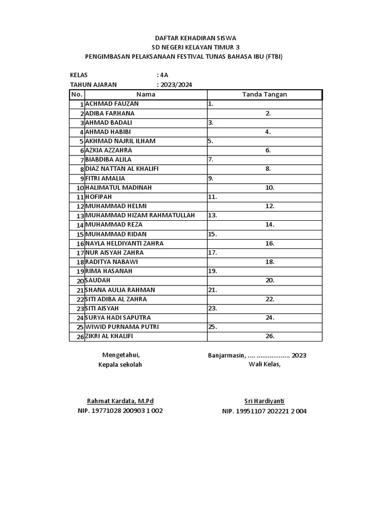 Absen Pengimbasan Ftbi | PDF