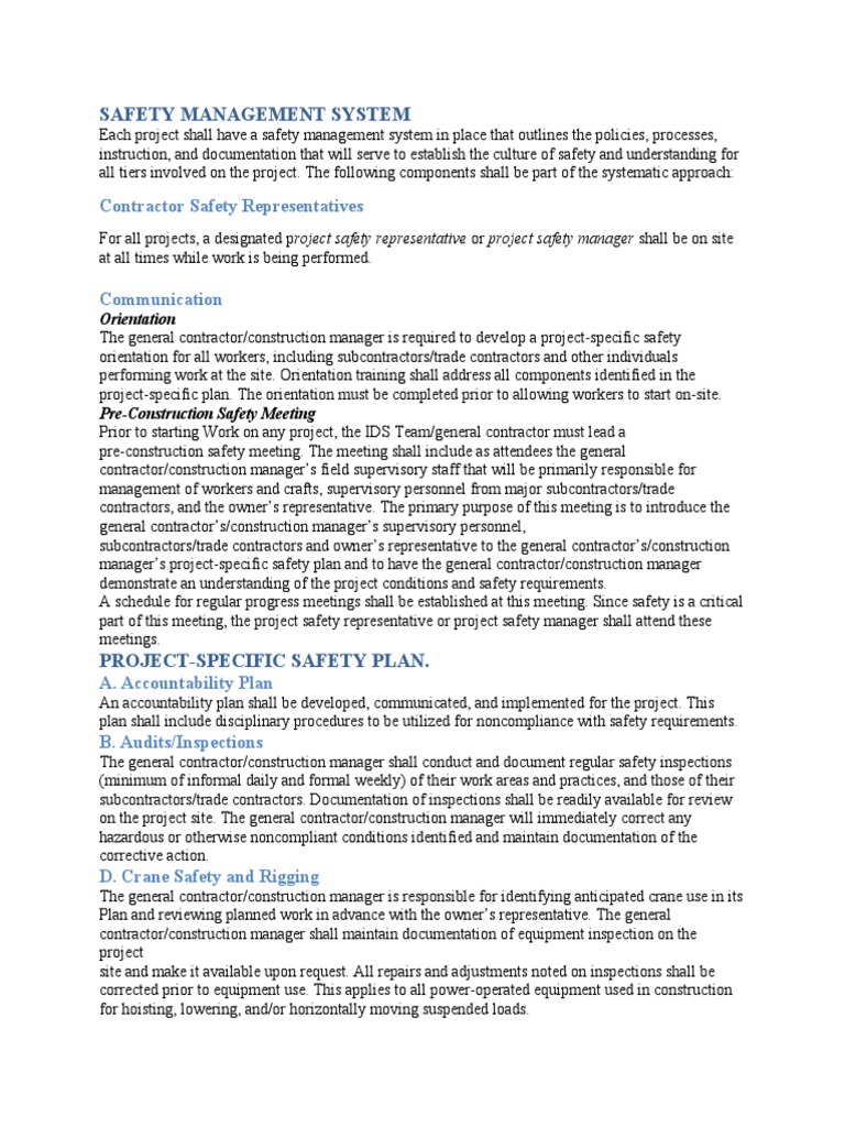 Comprehensive Safety Management Plan | PDF | General Contractor ...