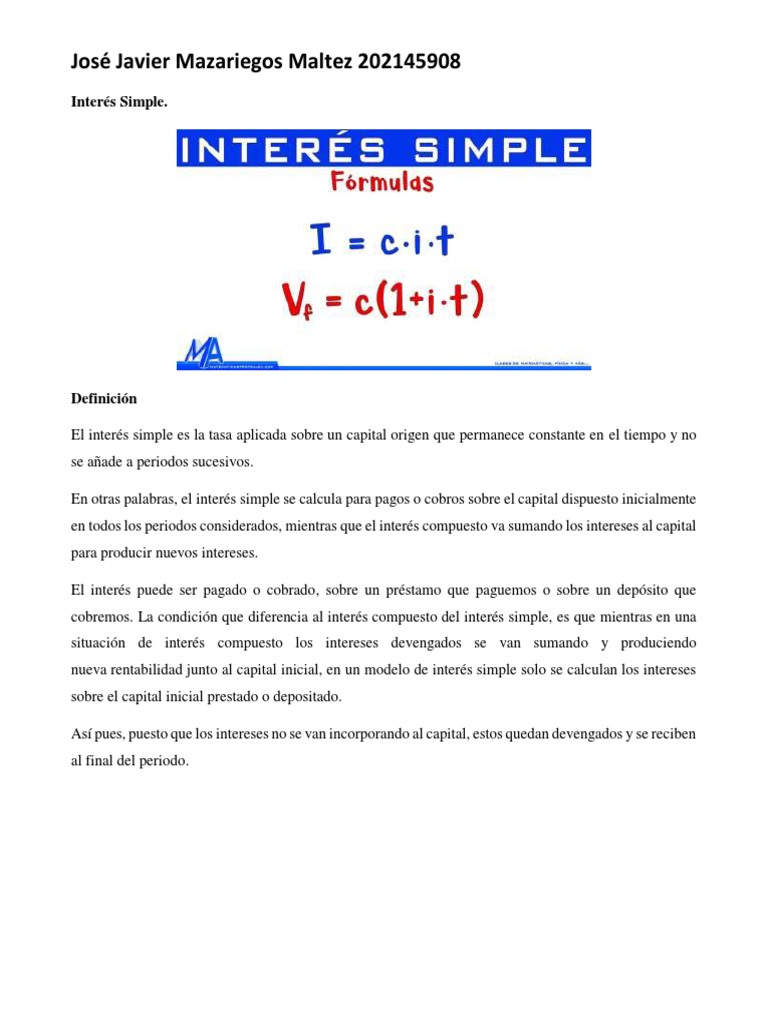 Interés Simple vs Compuesto: Definición y Ejemplos | PDF | Interés ...