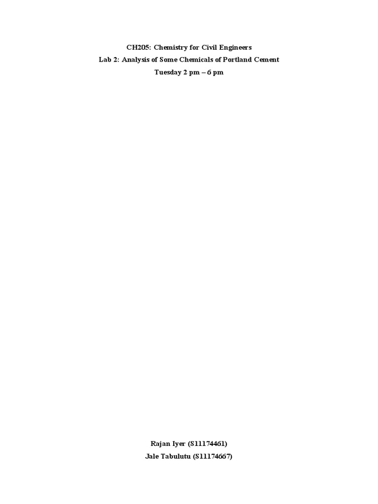 CH205 Lab 2 Cement | PDF | Cement | Hydrochloric Acid