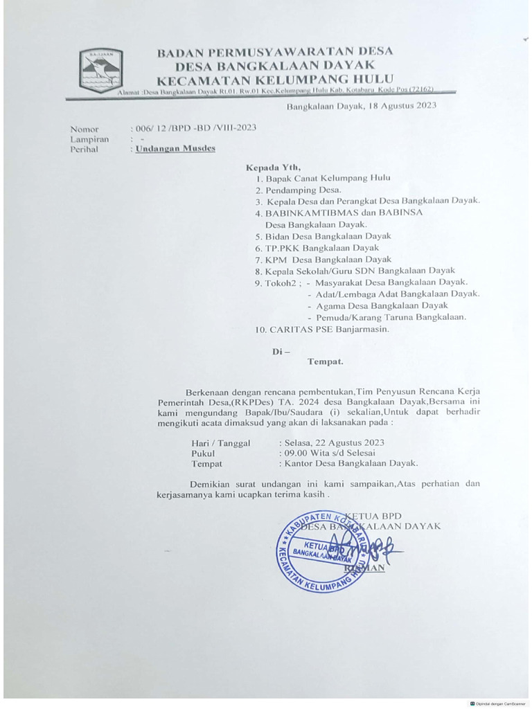 Undangan Musdes RKPDes. | PDF