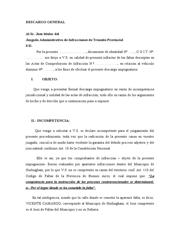 Modelo de Descargo General Por Multa | PDF | Semáforo | Justicia