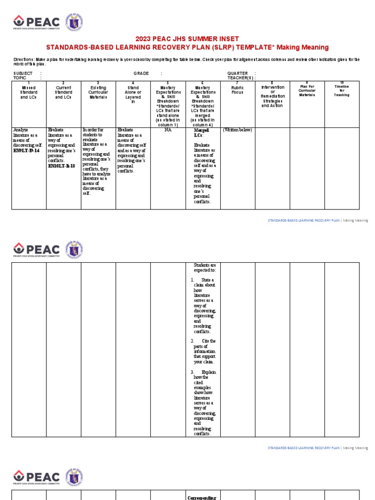 Standards-Based Learning Recovery Plan | PDF | Reason | Question