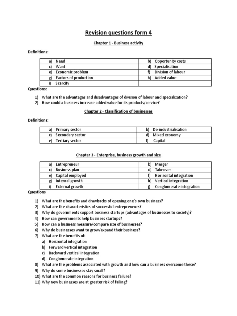 Revision Questions Form 4 | PDF | Communication | Franchising