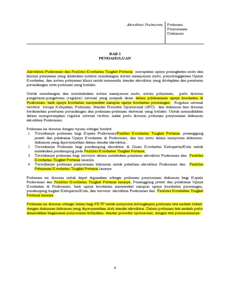 Pedoman Penyusunan Dokumen Akreditasi Puskesmas Pdf