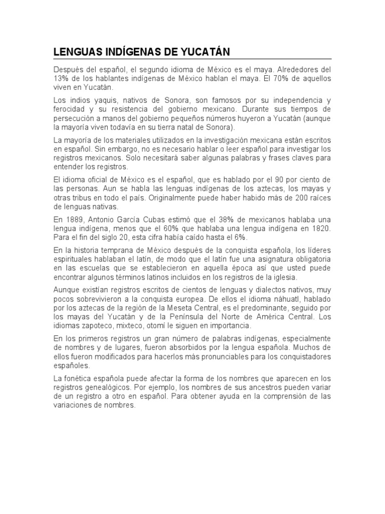 Lenguas indígenas en Yucatán | PDF | México | Lengua española