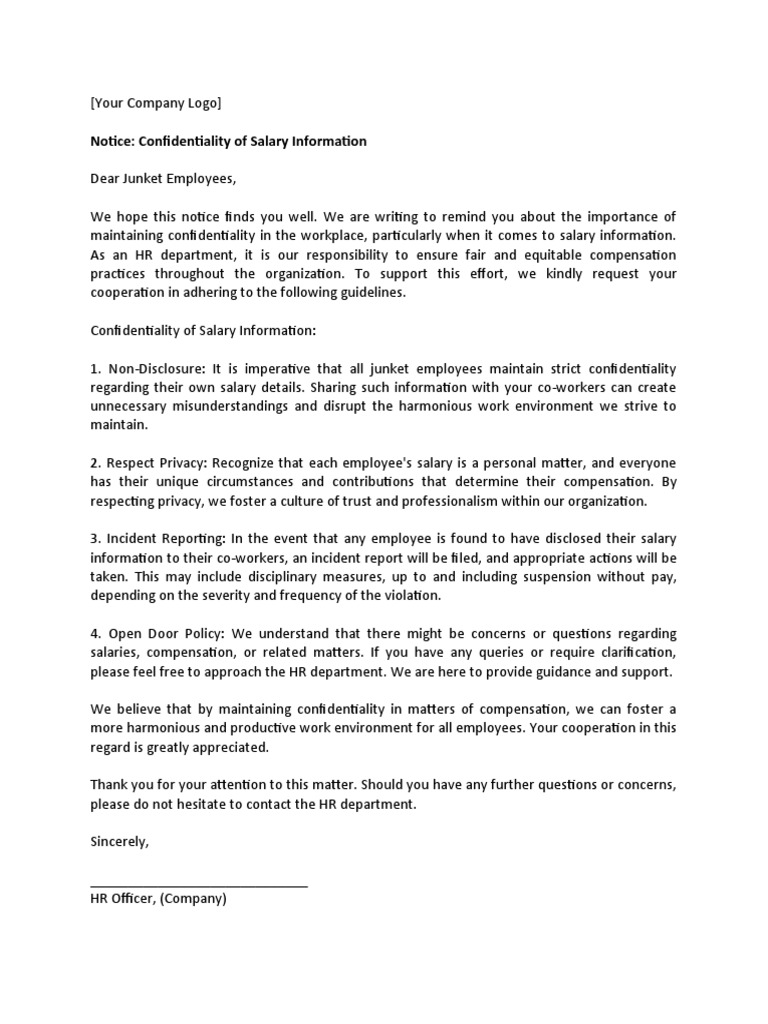 Notice of salary confidentiality - junket employees | PDF