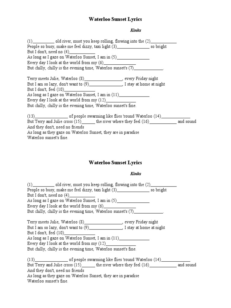 Waterloo Sunset Lyrics | PDF