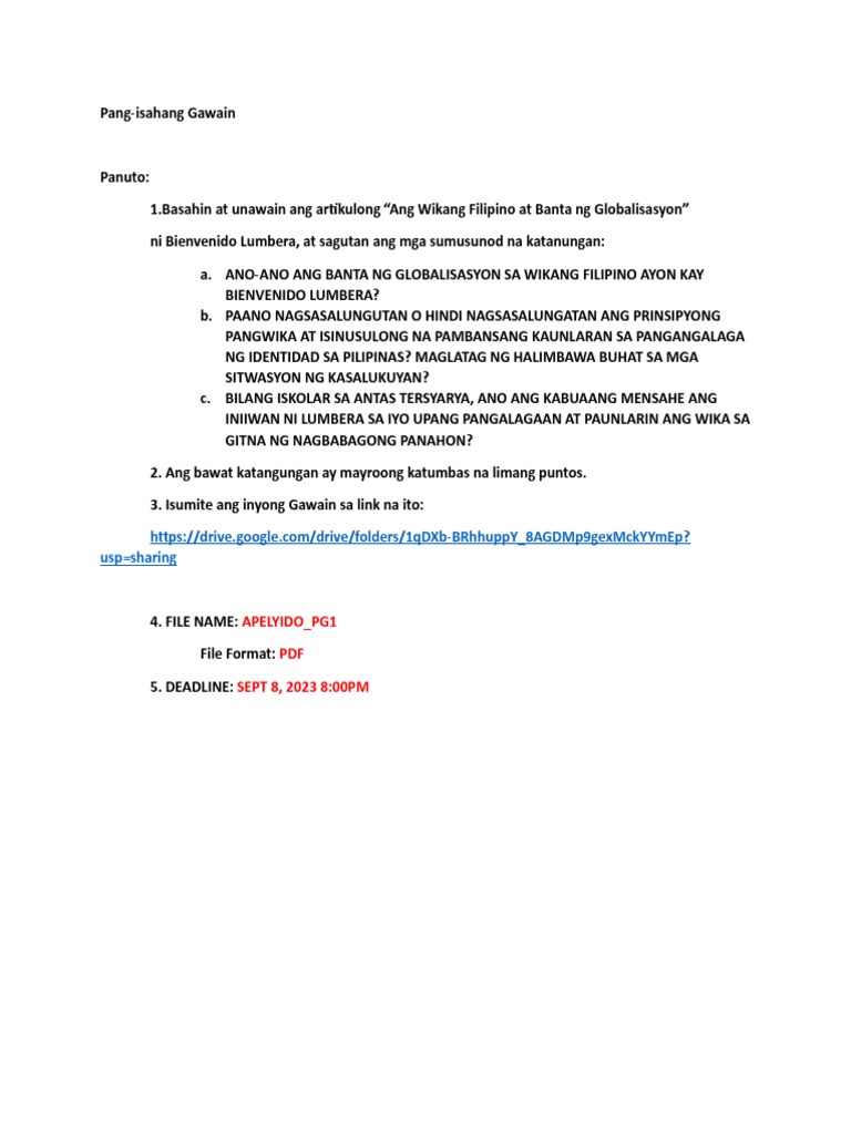 Pang Isahang Gawain 1 | PDF