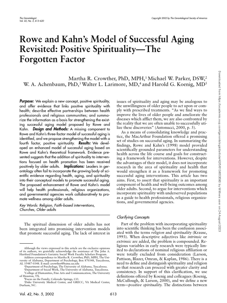 Rowe and Kahn's Model of Successful Aging | PDF | Spirituality | Ageing