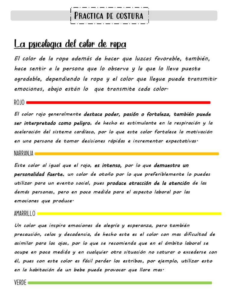 La Psicologia Del Color de Ropa | PDF | Ropa | Color
