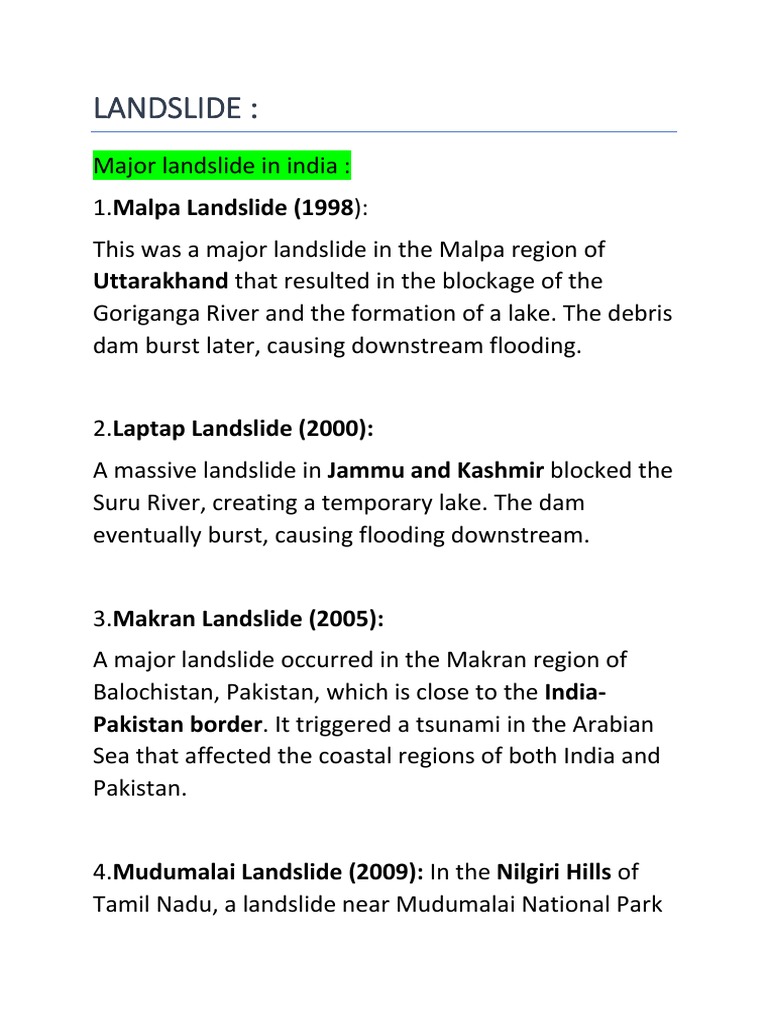 LANDSLIDE Notes | Download Free PDF | Flood | Tamil Nadu