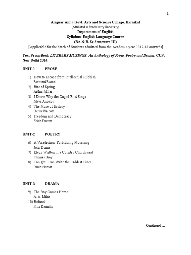 3rd Semester English Syllabus Overview | PDF