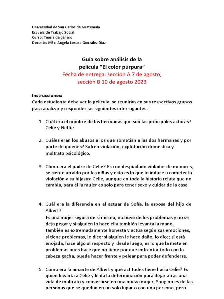 Película El color púrpura | PDF | Violación | Abuso infantil