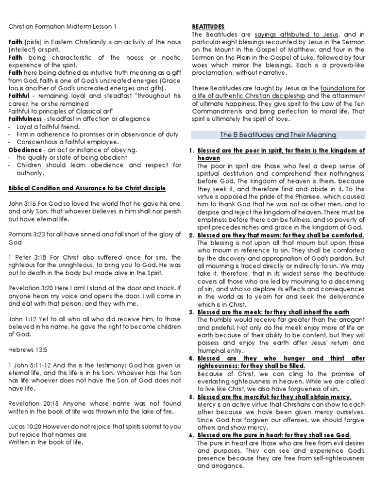 Christian Formation REVIEWER - Faith & Beatitudes | PDF | Beatitudes ...