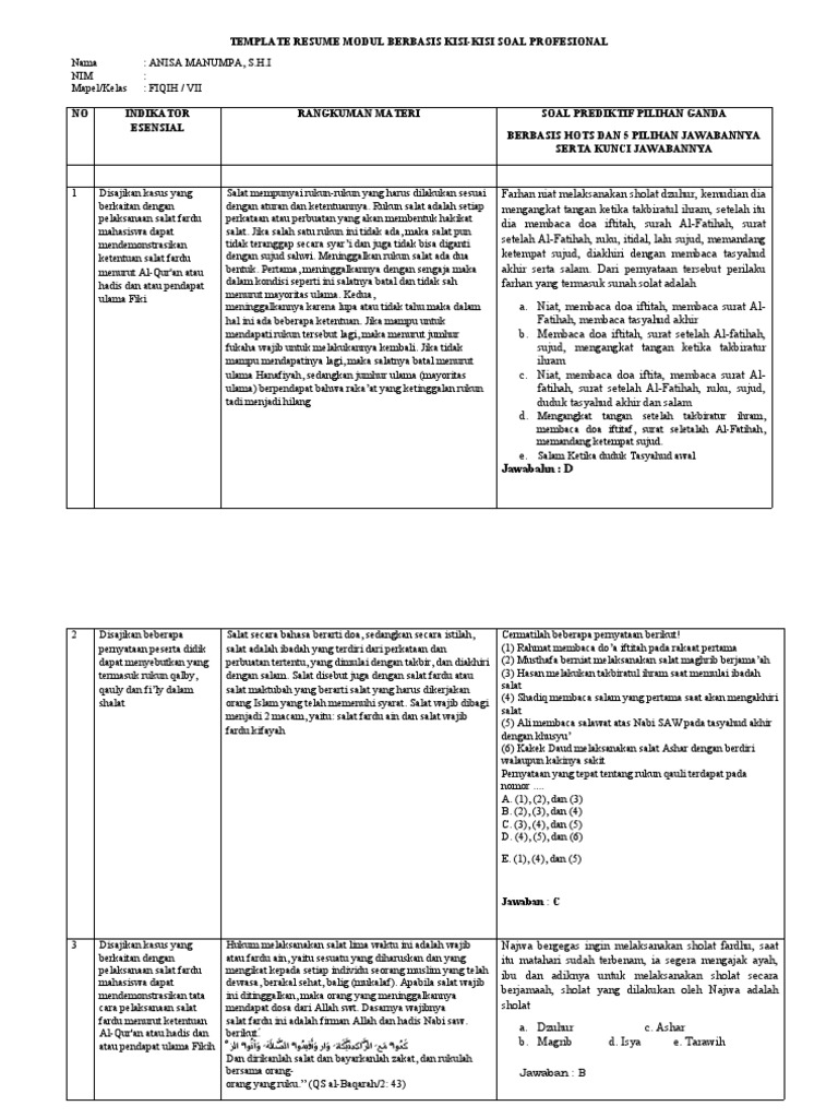 Template Resume Modul Pendalaman Materi Berbasis Kisi-Kisi KB2 | PDF