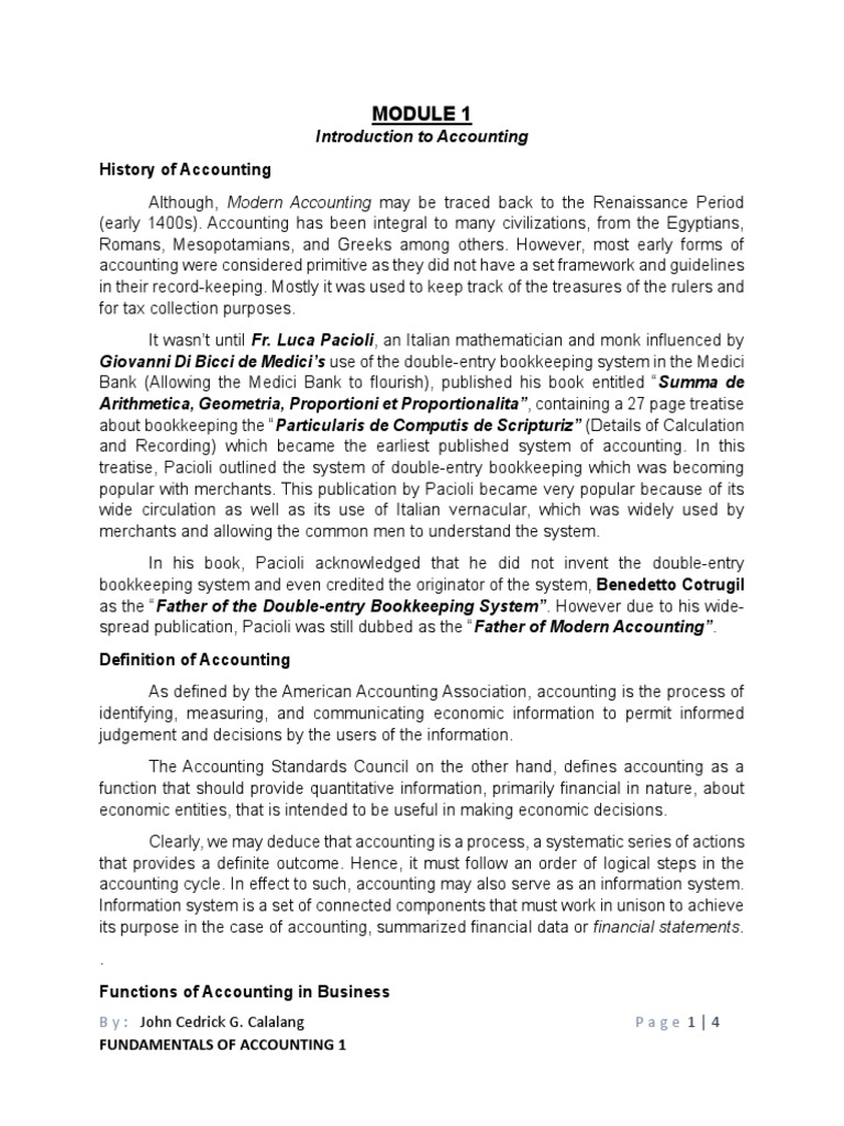 Module 1 - Fundamentals of Accounting 1 | Download Free PDF ...
