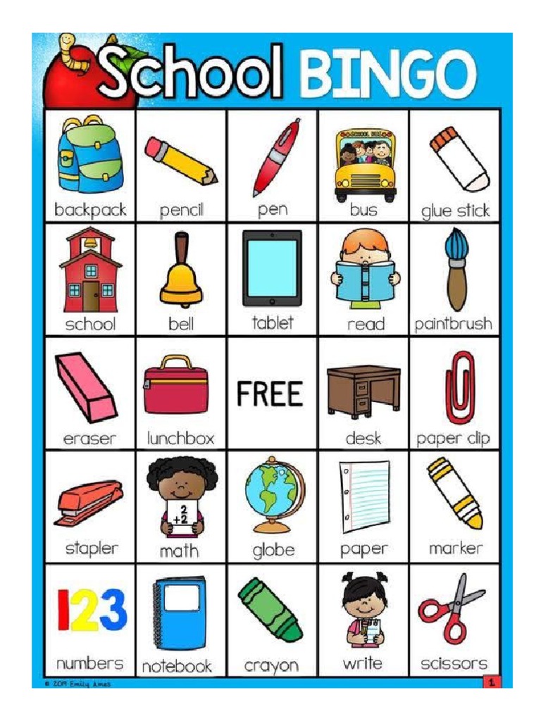Loteria de Inglés - Scool Supplies | PDF