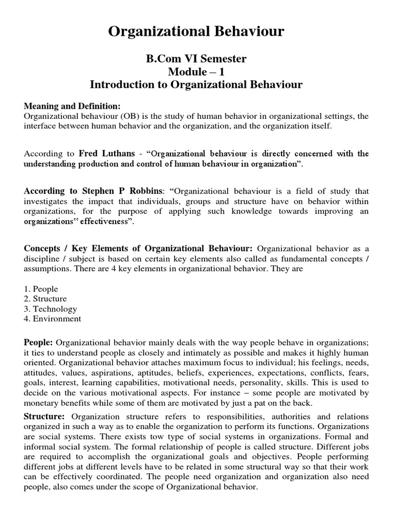 Organizational Behaviour B Com 6th Sem DU | PDF | Classical Conditioning | Learning