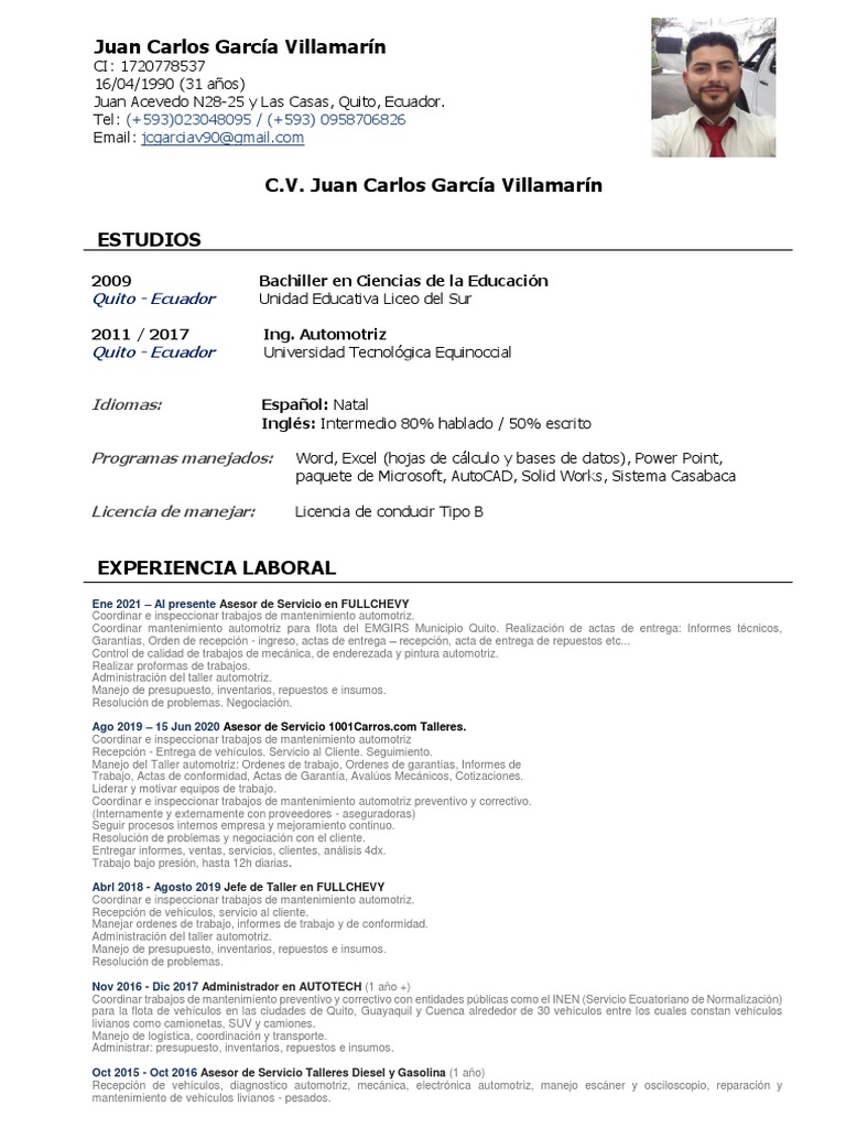 CV. Juan C. García | PDF | Industria automotriz