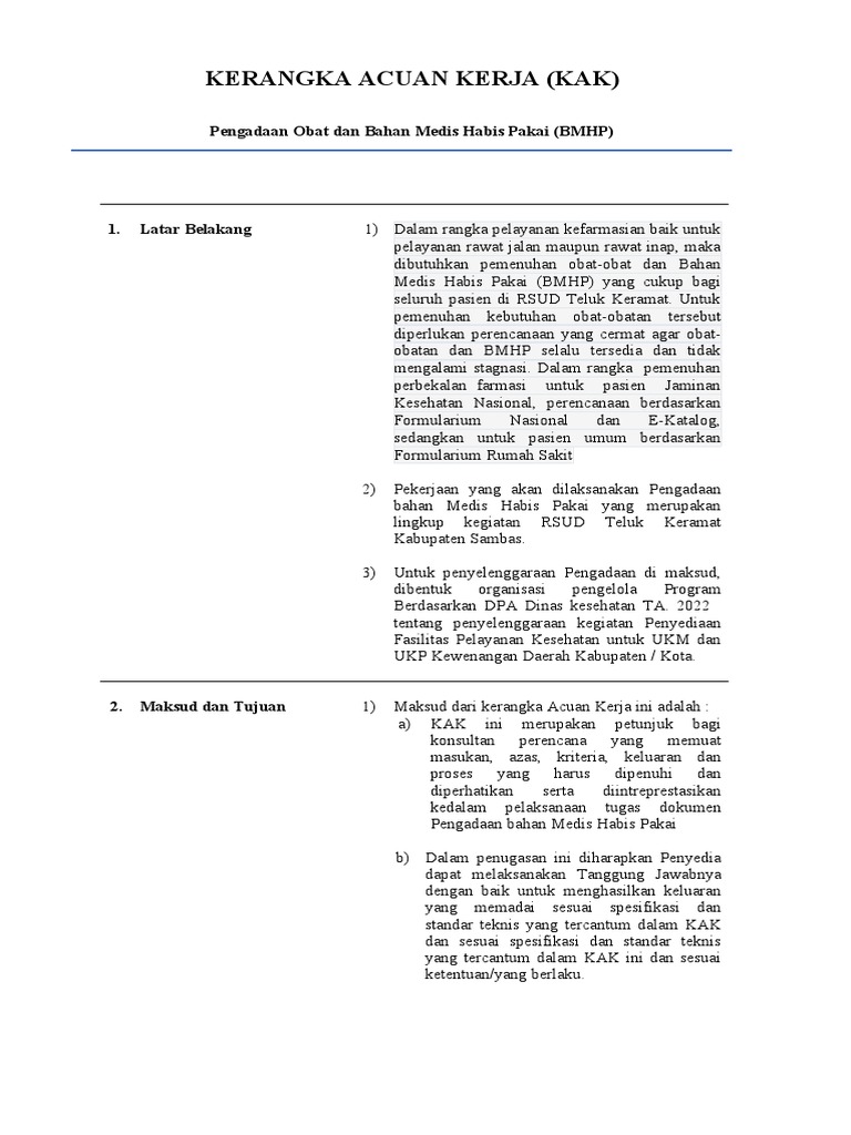 KAK RSUD Teluk Keramat 2 | PDF