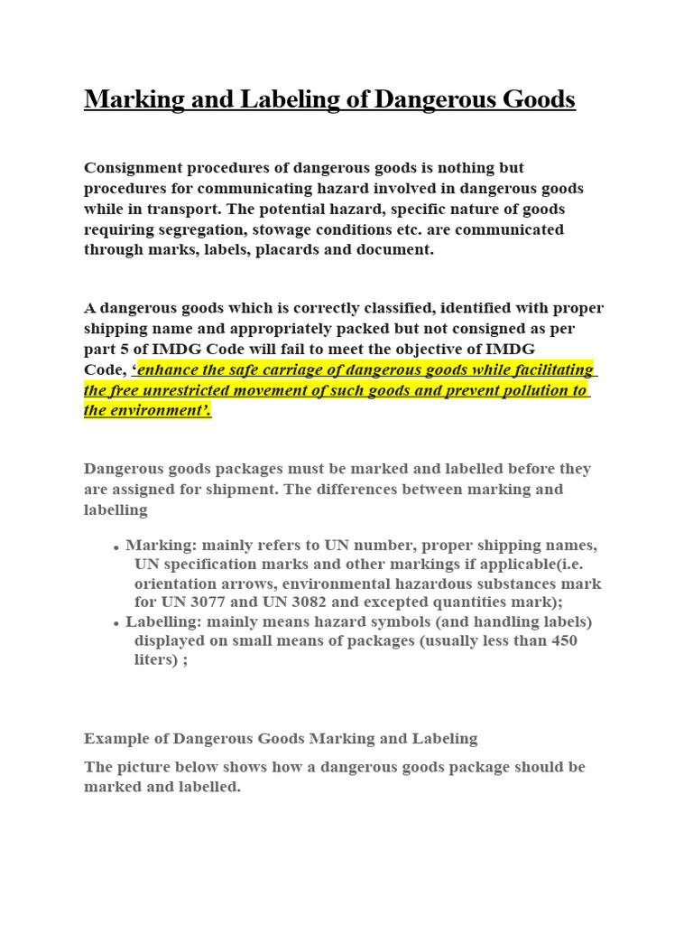 Marking and Labeling of Dangerous Goods | PDF | Dangerous Goods | Hazards