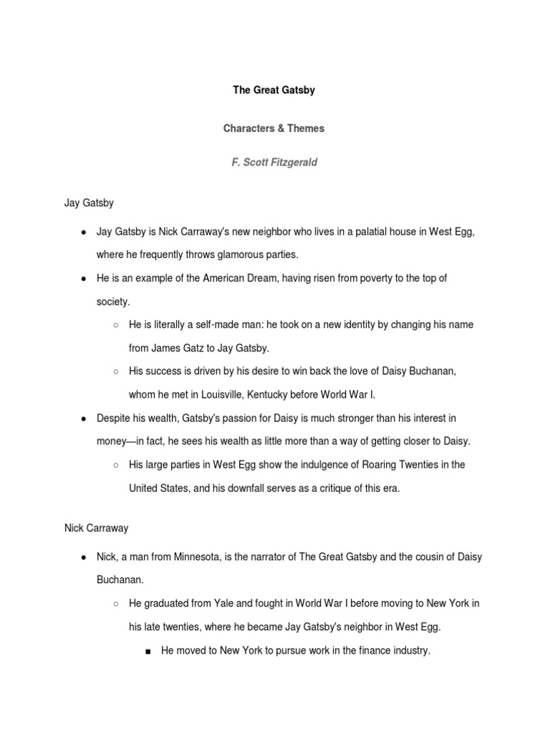 The Great Gatsby Characters & Themes | PDF | The Great Gatsby