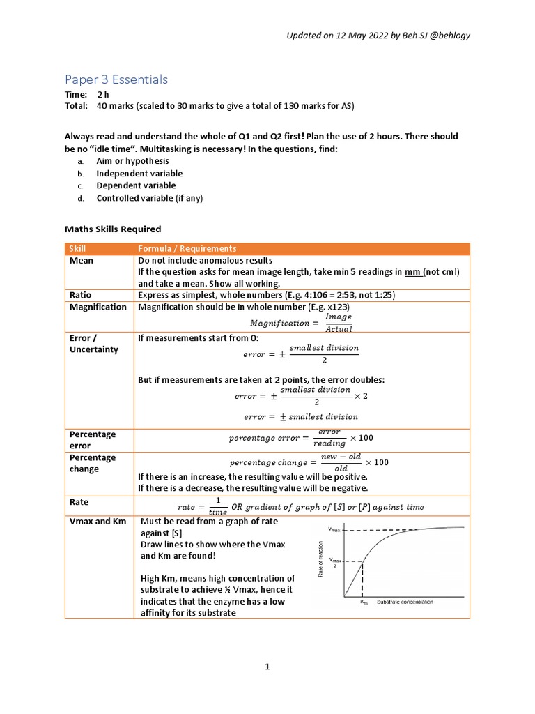 Paper 3 Essentials Guideline | PDF | Osmosis | Chemistry