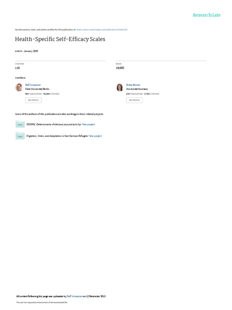 Health Self-Efficacy Scales Guide | PDF | Self Efficacy | Behavior