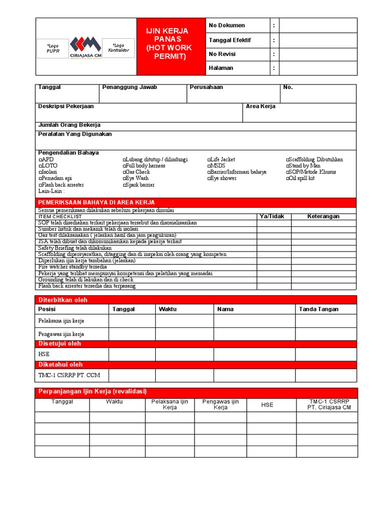 Formulir Izin Kerja Panas (Hot Work) | PDF
