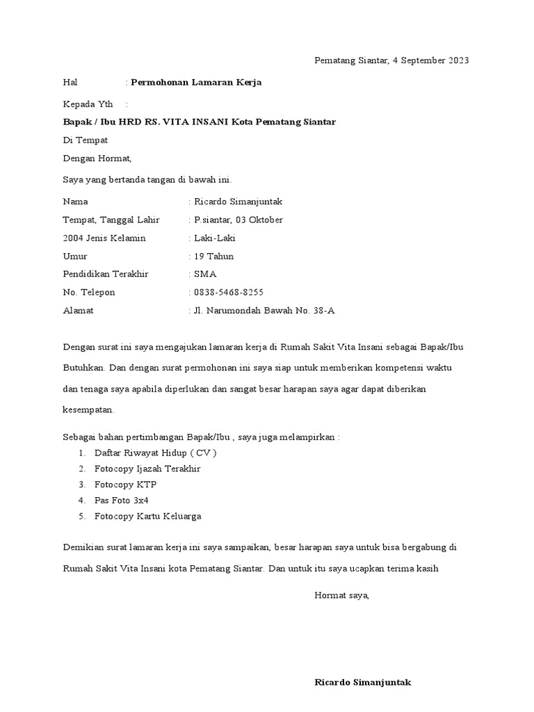 SURAT LAMARAN KERJA Word | PDF