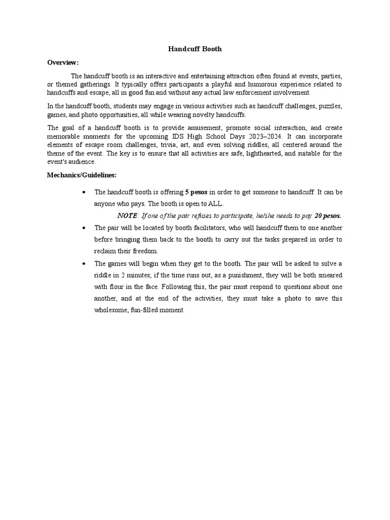 Interactive Handcuff Booth Fun Activities | PDF | Social Science