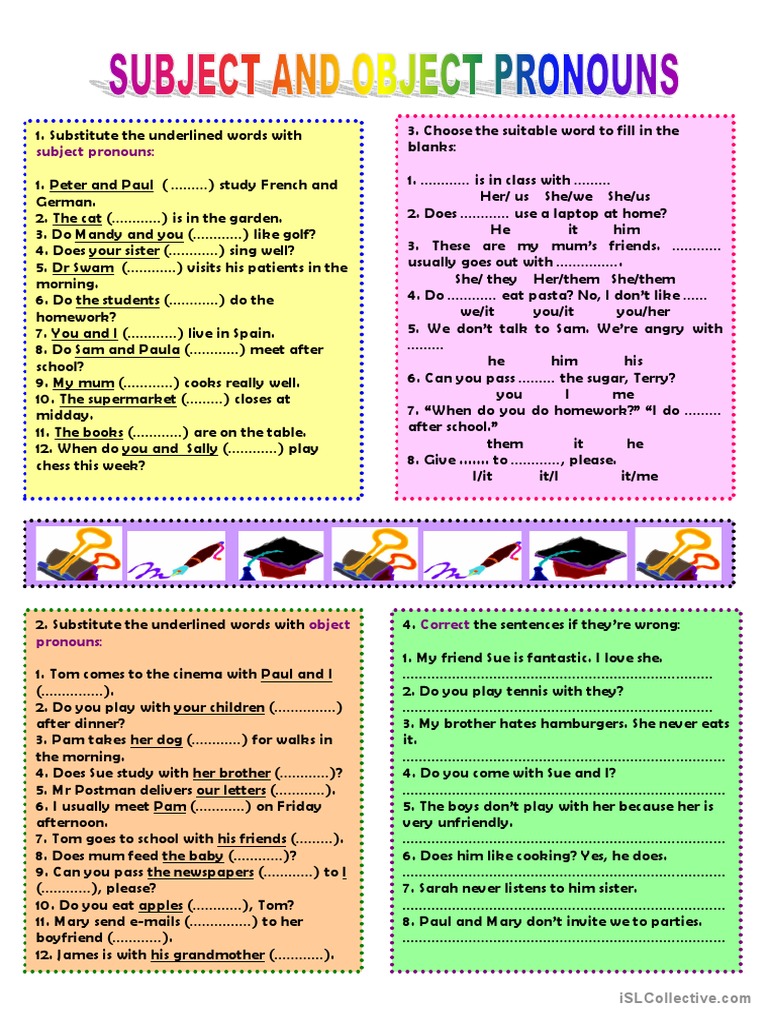 Subject and Object Pronouns Worksheet | PDF