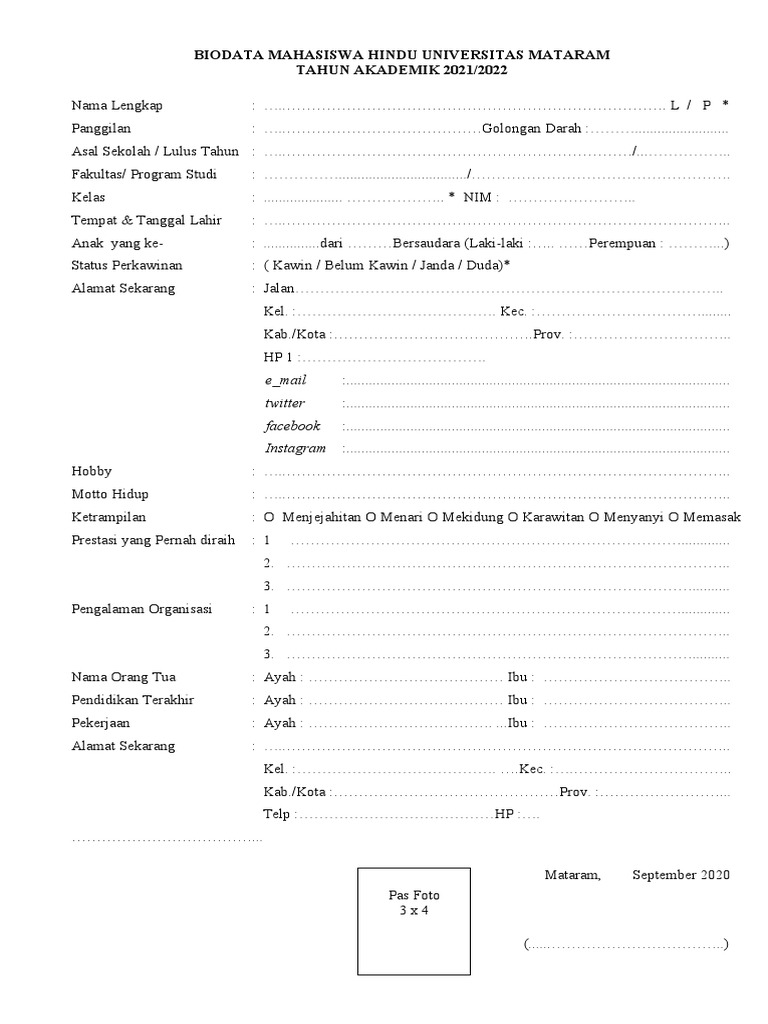 Biodata Mahasiswa Angkatan 2023 | PDF
