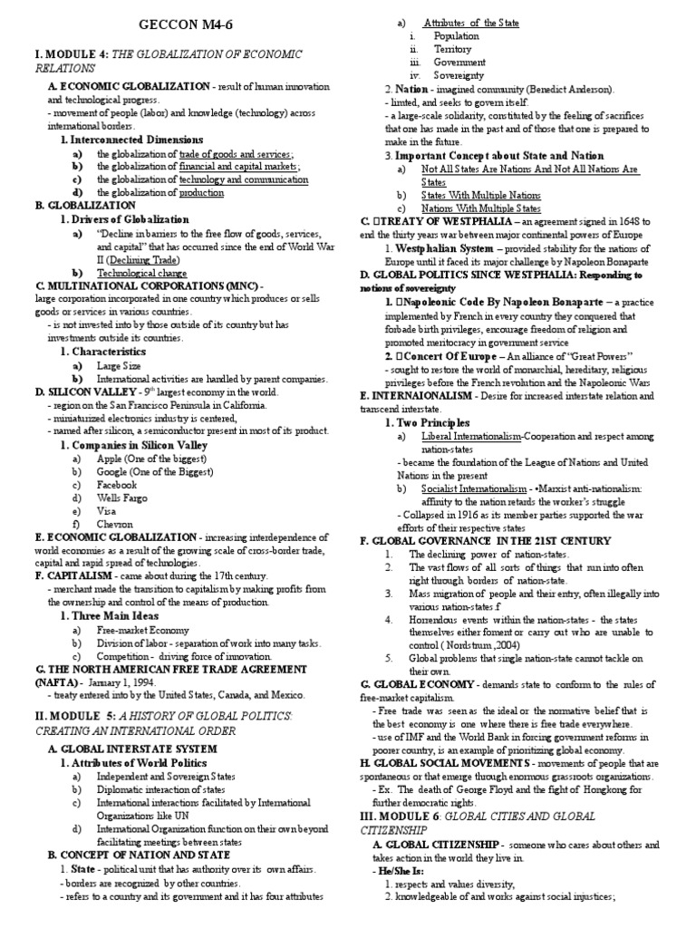 (E-Notes) GECCON M4-6 | PDF | Globalization | Nation