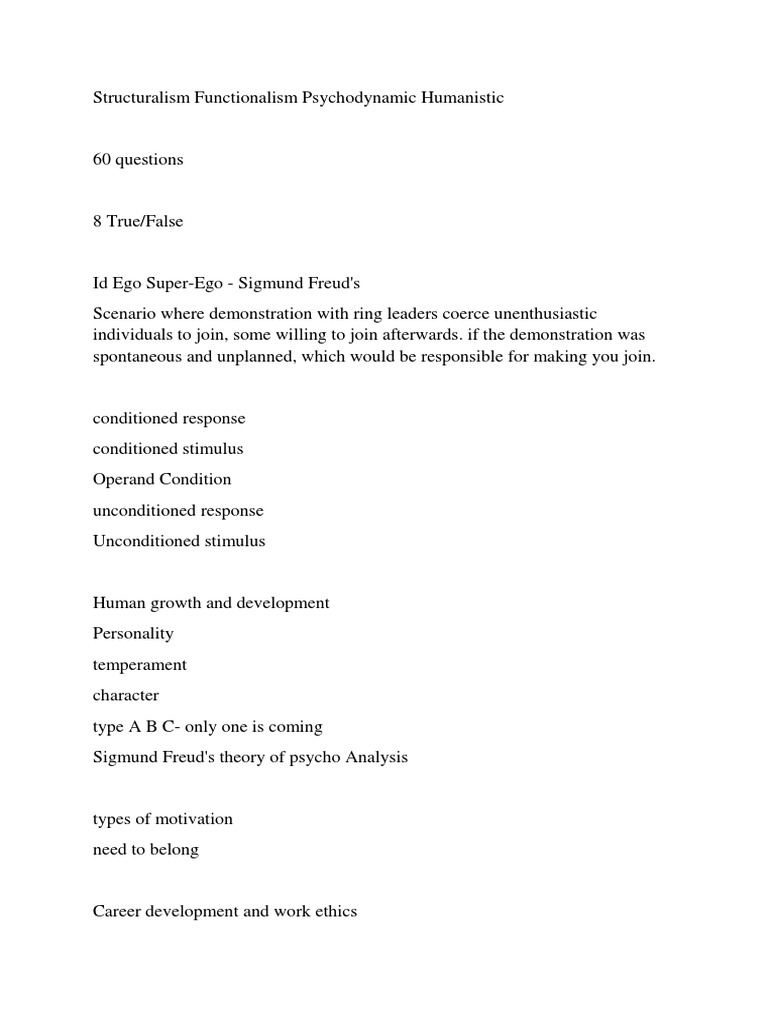Structuralism Functionalism Psychodynamic Humanistic | PDF ... Structuralism Functionalism Psychodynamic Humanistic | PDF ...