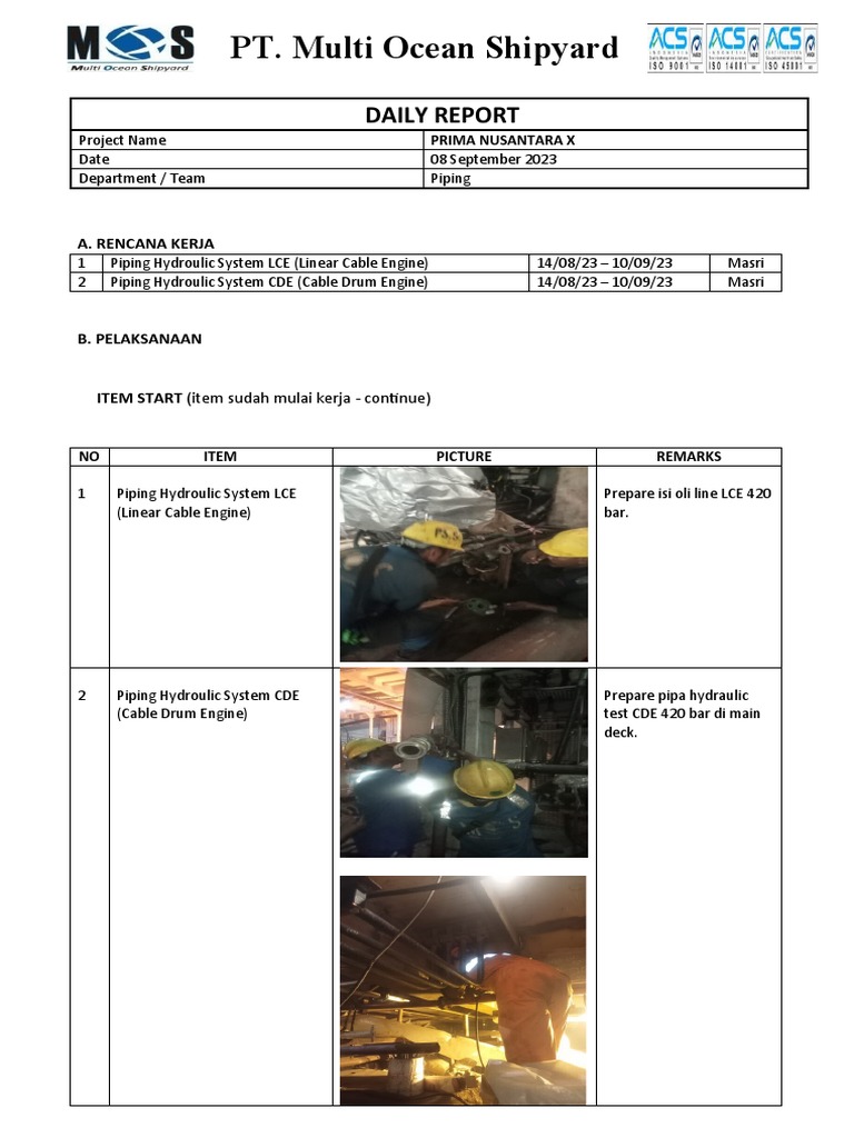 Daily Report Piping Dept. 08-09 | PDF | Mechanical Engineering | Applied And Interdisciplinary ...