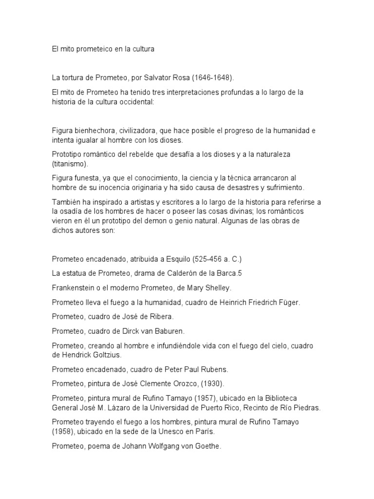 El Mito Prometeico en La Cultura | PDF | Prometeo
