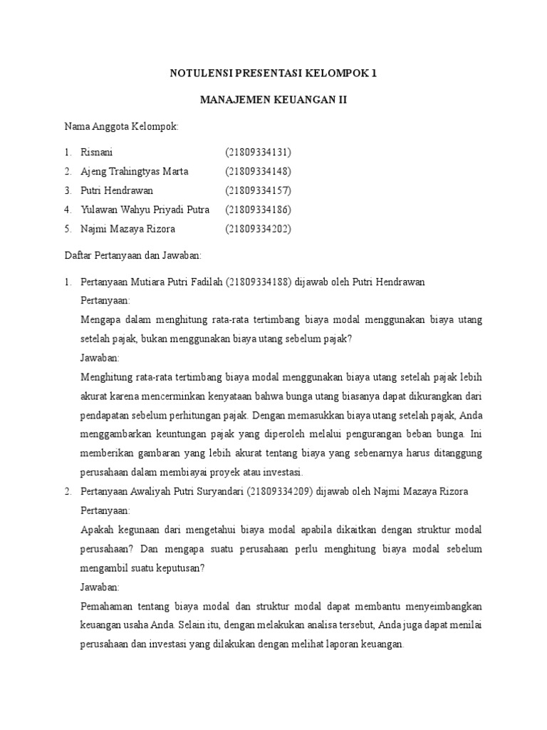 Notulensi Presentasi Kelompok 1 | PDF | Bisnis
